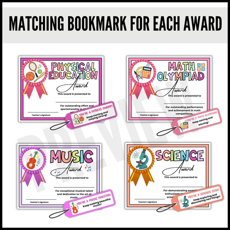 Editable & Printable End of Year Classroom Awards and Bookmarks ...