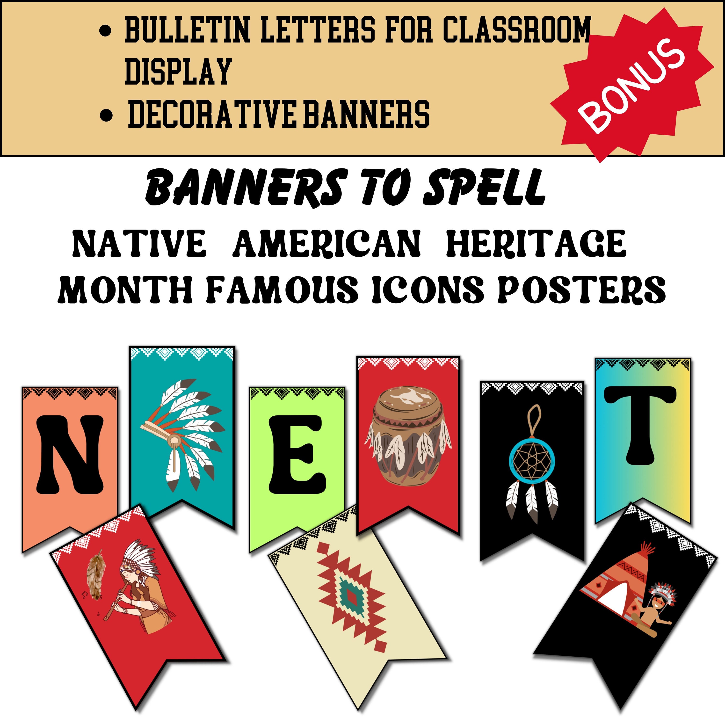 Native American Heritage Month Bulletin Board-biography Pennant Posters ...