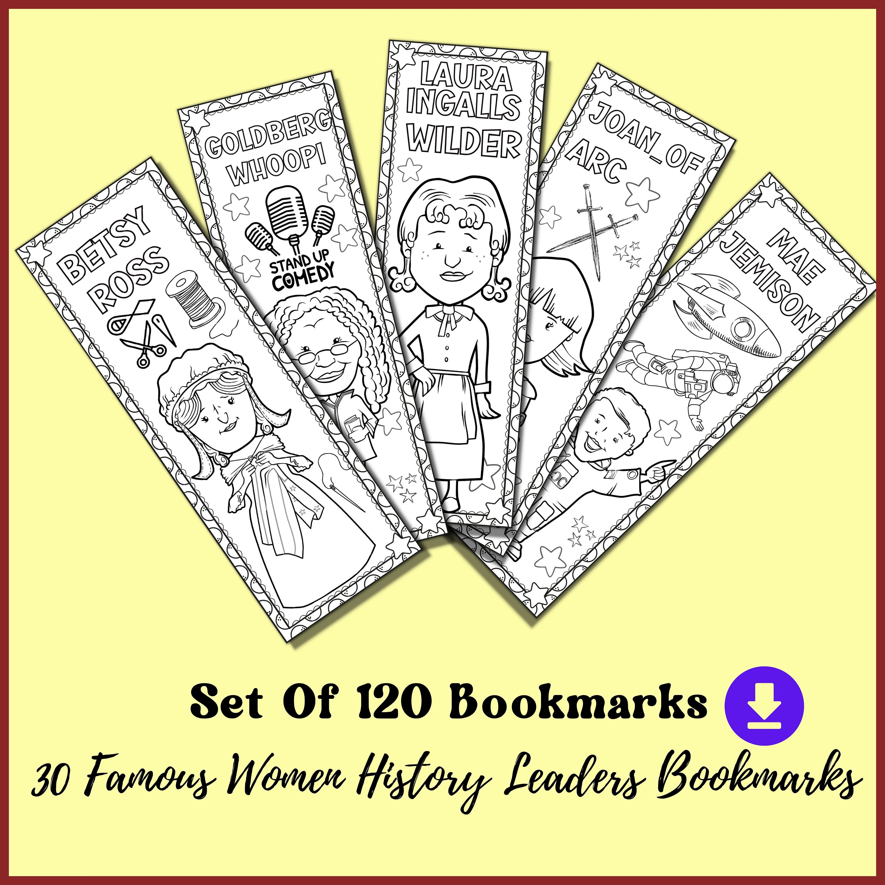 Printable Women's History Month Coloring Bookmarks Set Famous Women in ...