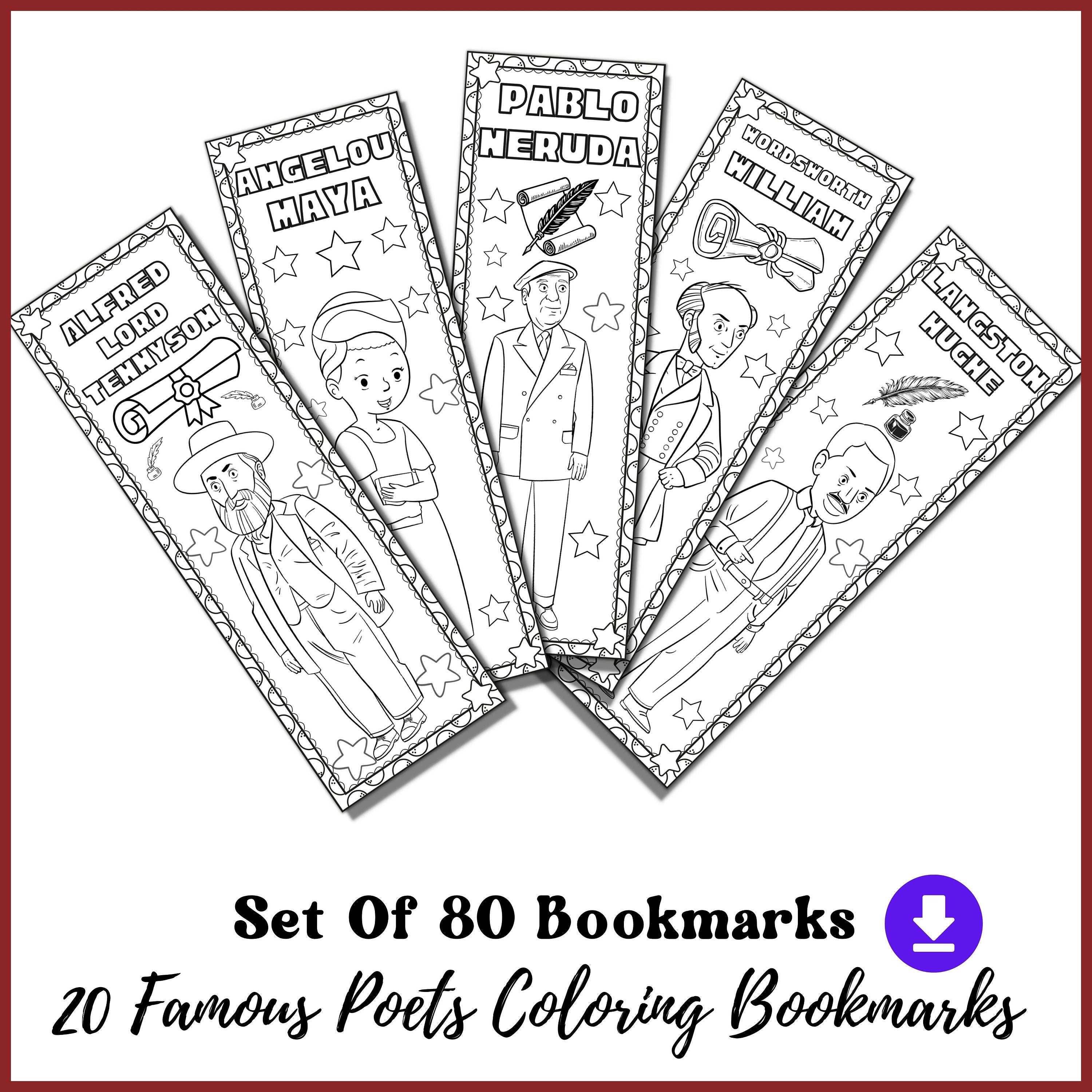 PRINTABLE Poetry Coloring Bookmarks April National Poetry Month ...
