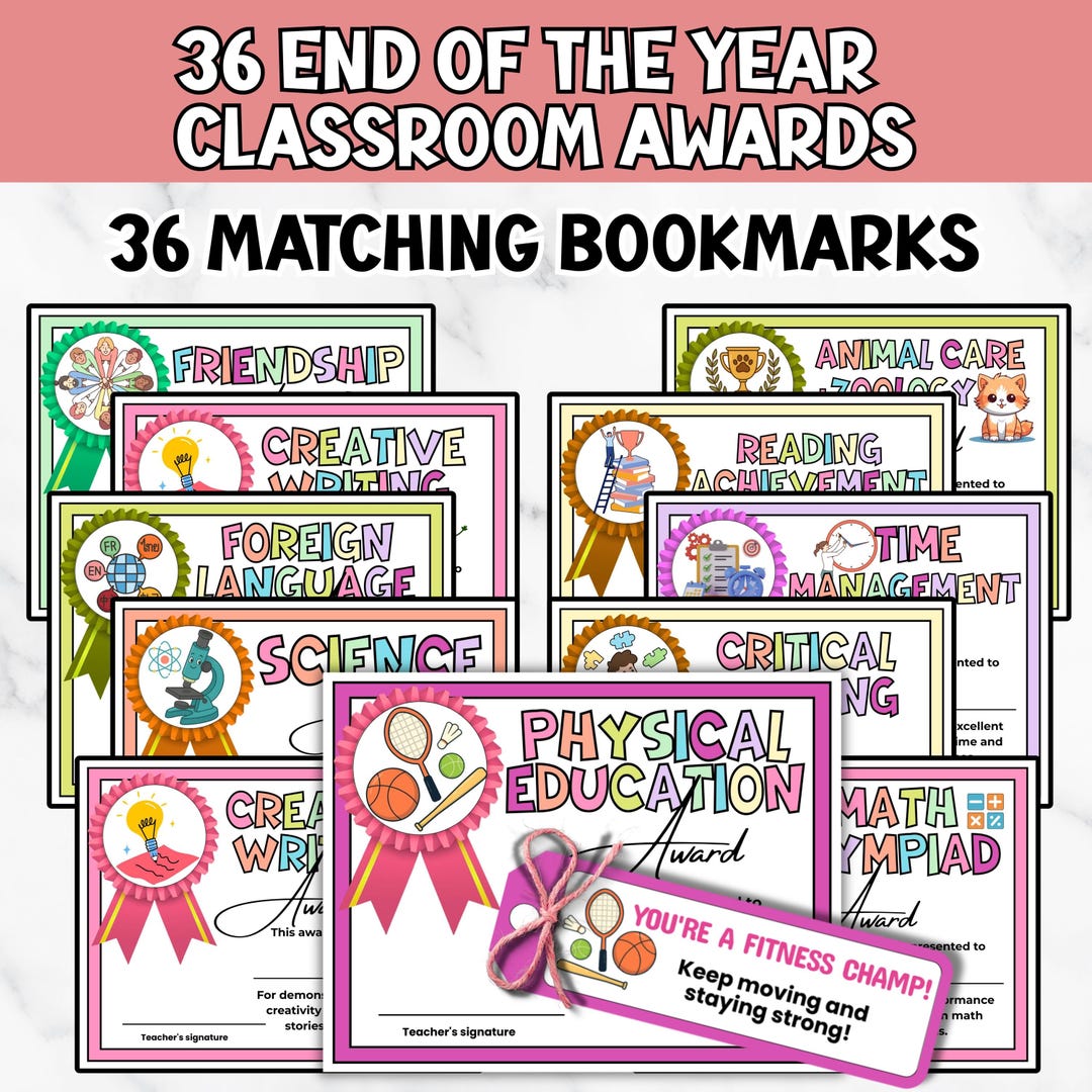 Editable & Printable End of Year Classroom Awards and Bookmarks ...