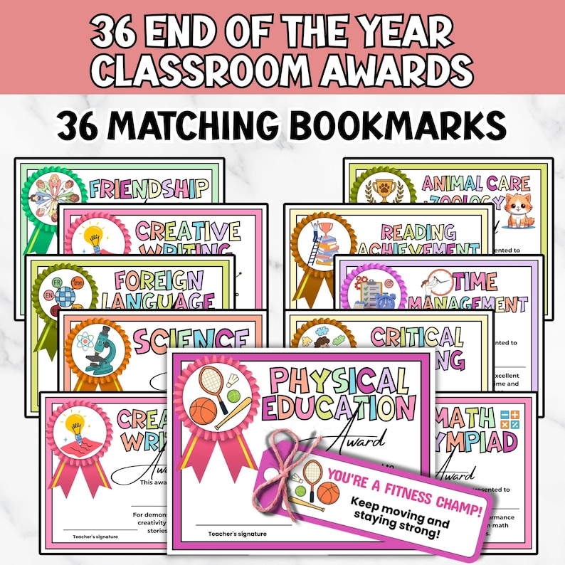 Editable & Printable End of Year Classroom Awards and Bookmarks ...