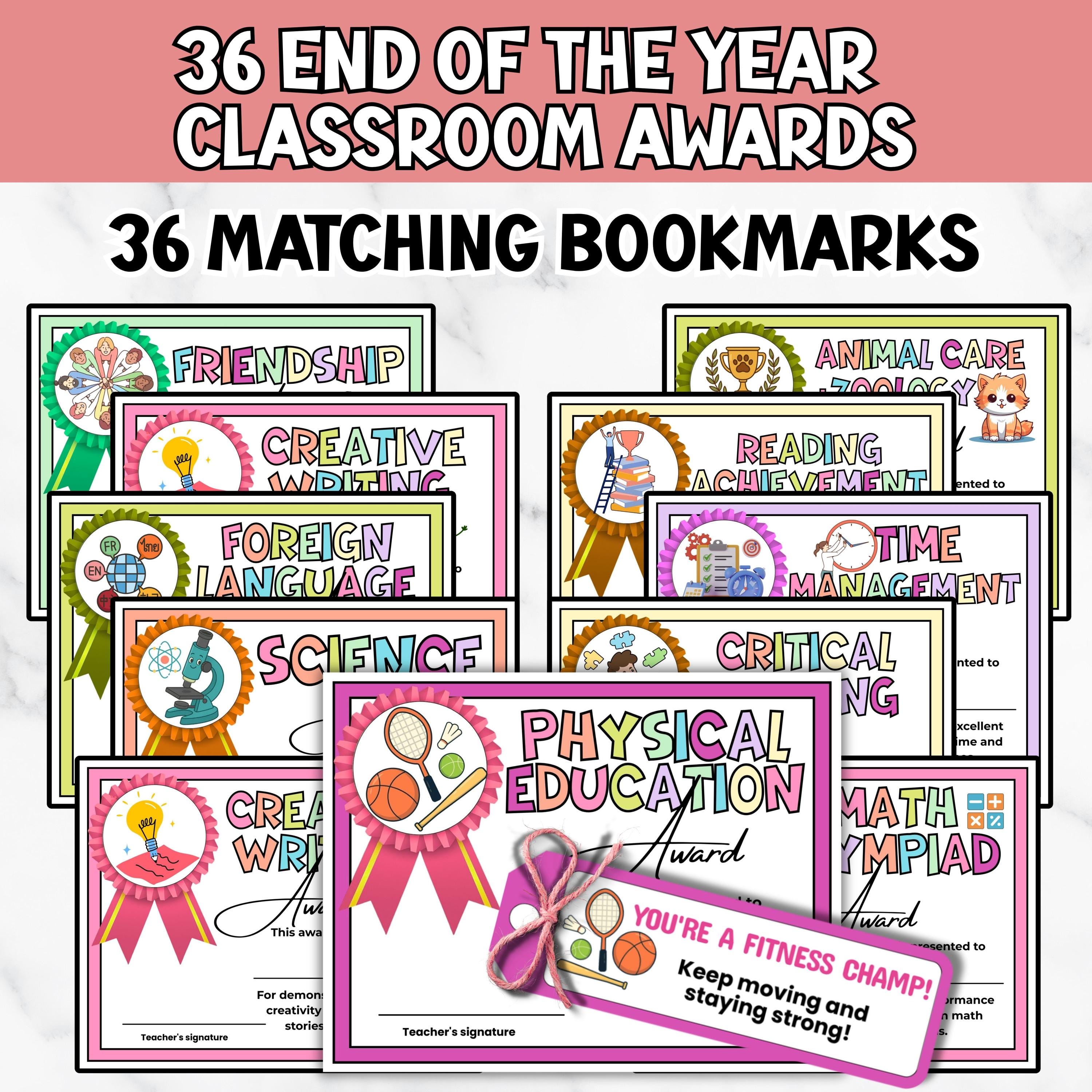 Editable & Printable End of Year Classroom Awards and Bookmarks ...