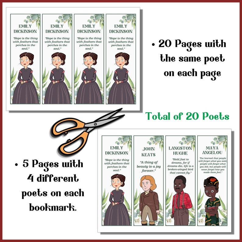 PRINTABLE Poetry Bookmarks April National Poetry Month Bookmarks Famous ...