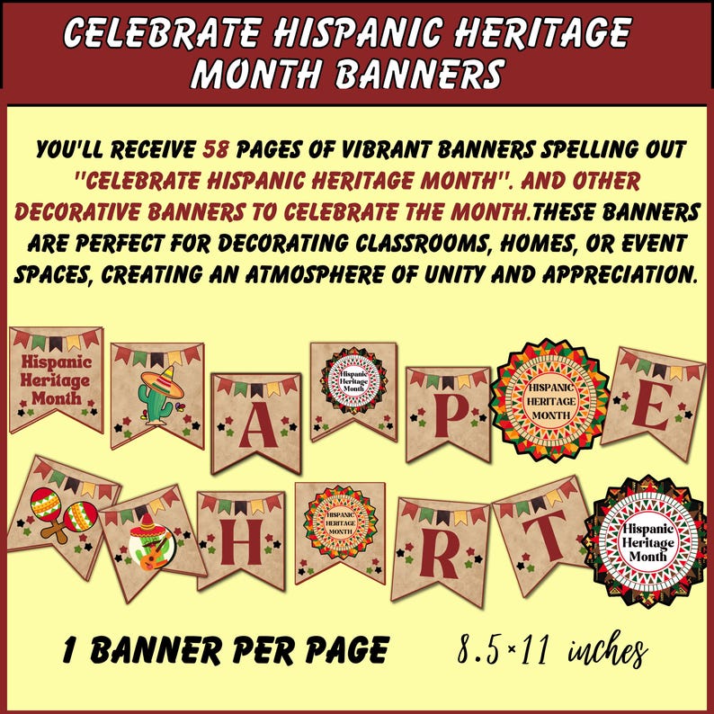 Hispanic Heritage Month Printable Celebration Banner Bunting Classroom ...