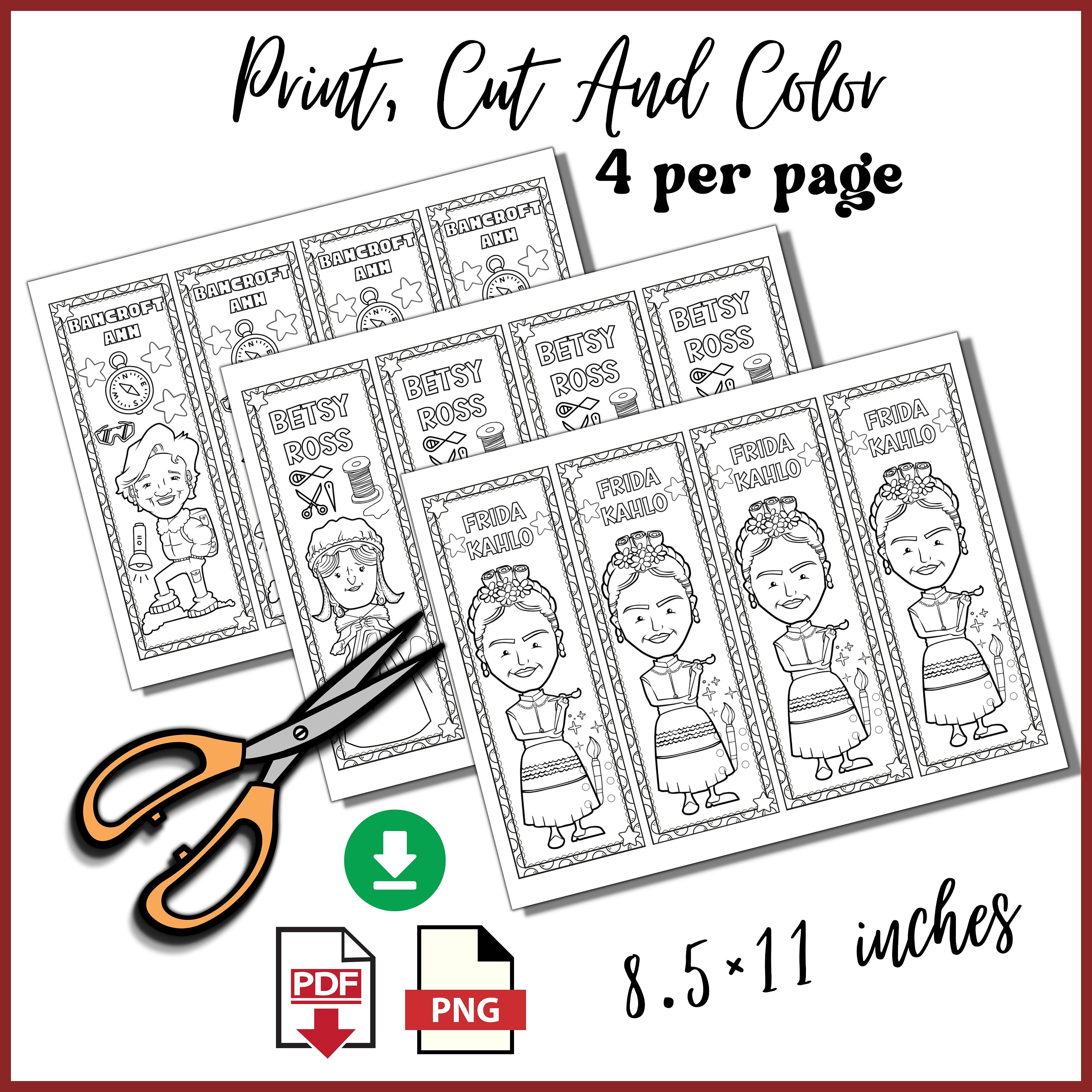 Printable Women's History Month Coloring Bookmarks Set Famous Women in ...