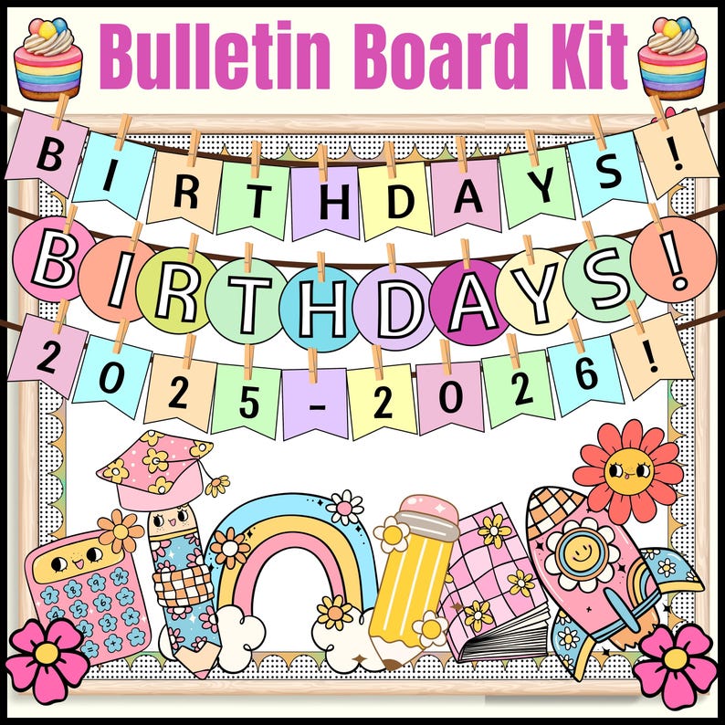 Pastel Classroom Birthday Display | Classroom Birthday Bulletin Board ...