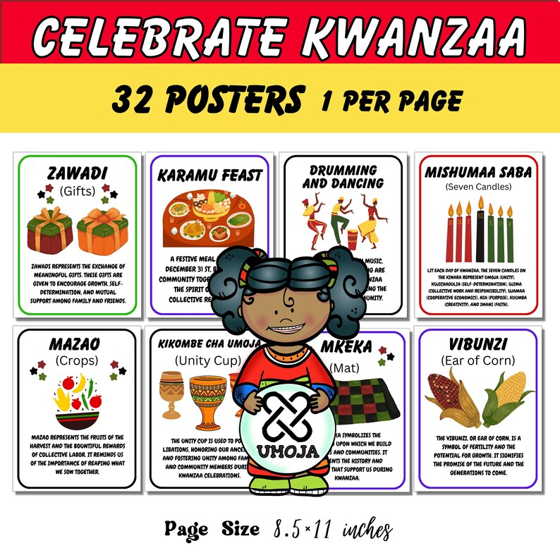 Kwanzaa Vocabulary Flashcards& Posters Set-kwanzaa Flashcards-kwanzaa ...