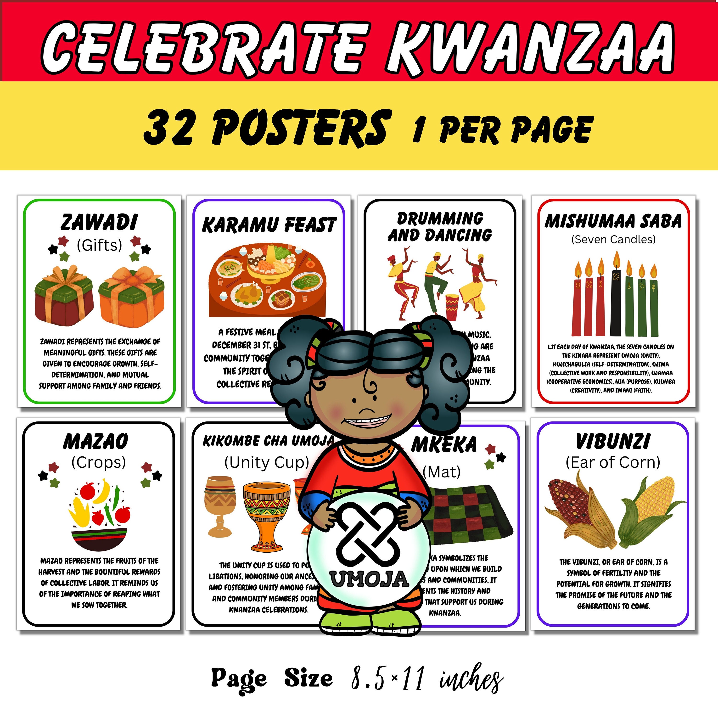 Kwanzaa Vocabulary Flashcards& Posters Set-kwanzaa Flashcards-kwanzaa ...