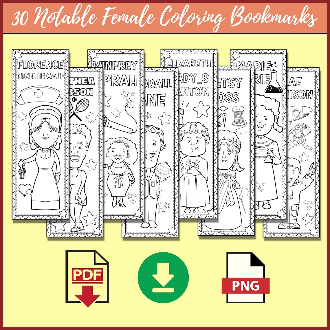 Printable Women's History Month Coloring Bookmarks Set | Famous Women ...
