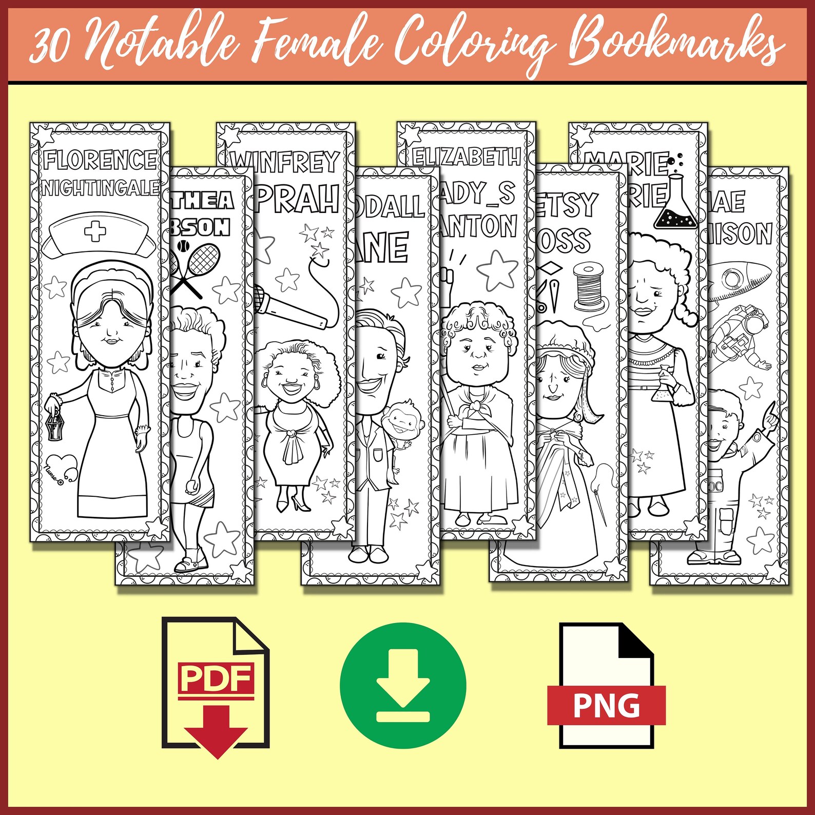 Printable Women's History Month Coloring Bookmarks Set Famous Women in ...
