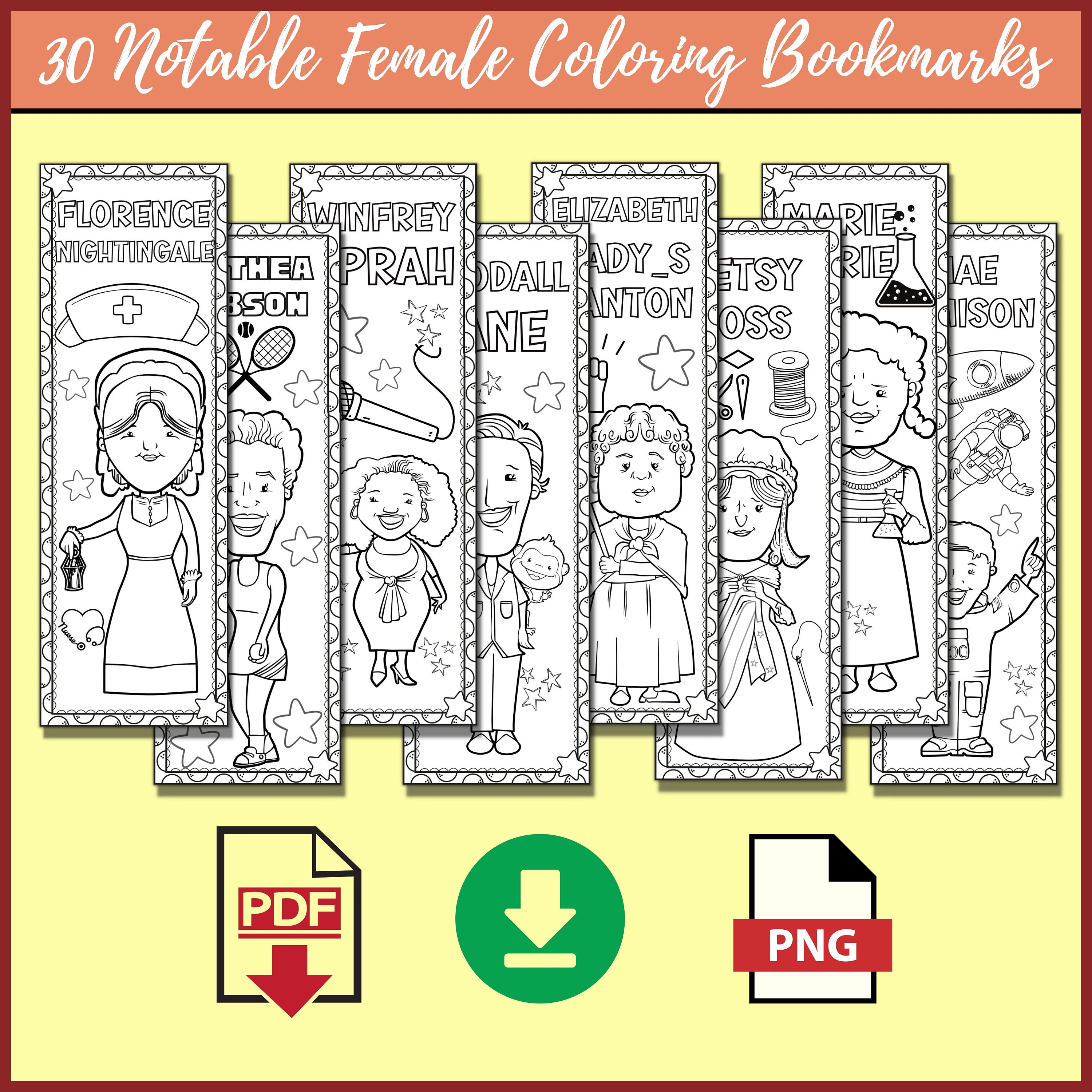 Printable Women's History Month Coloring Bookmarks Set Famous Women in ...