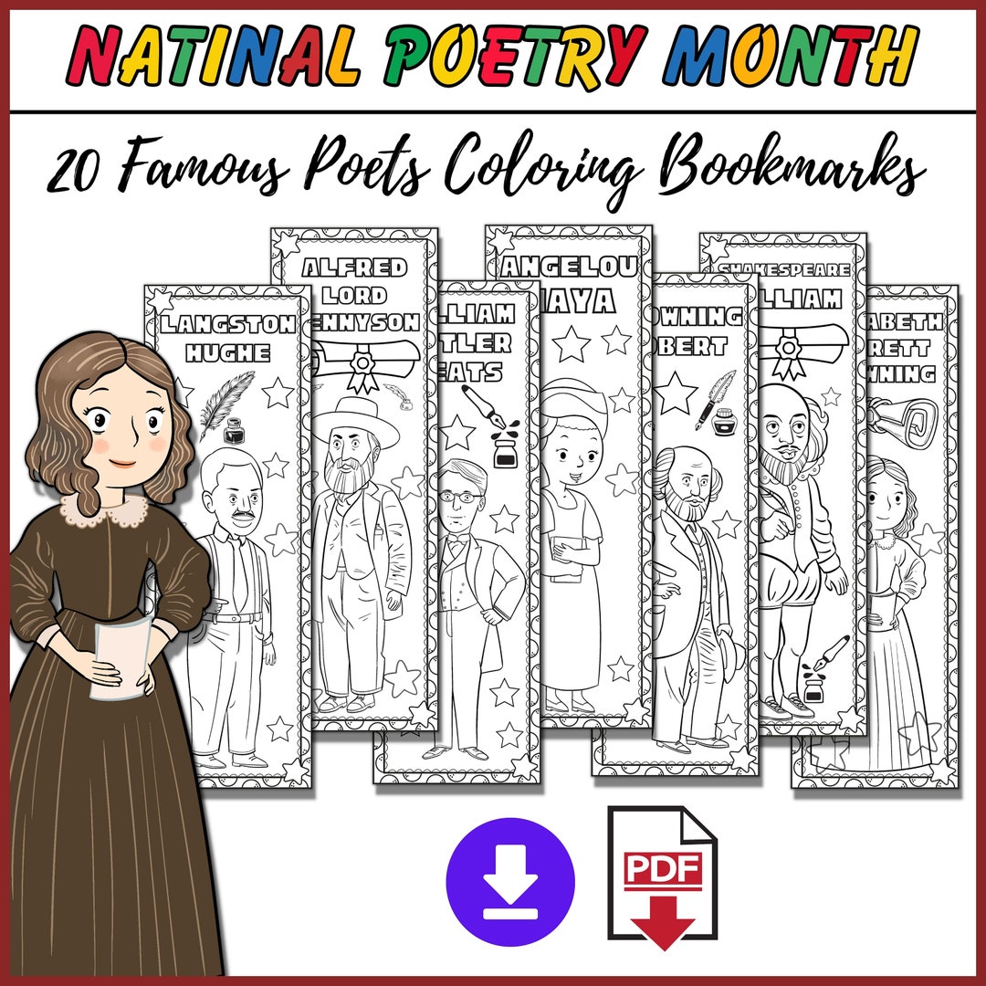PRINTABLE Poetry Coloring Bookmarks | April National Poetry Month ...