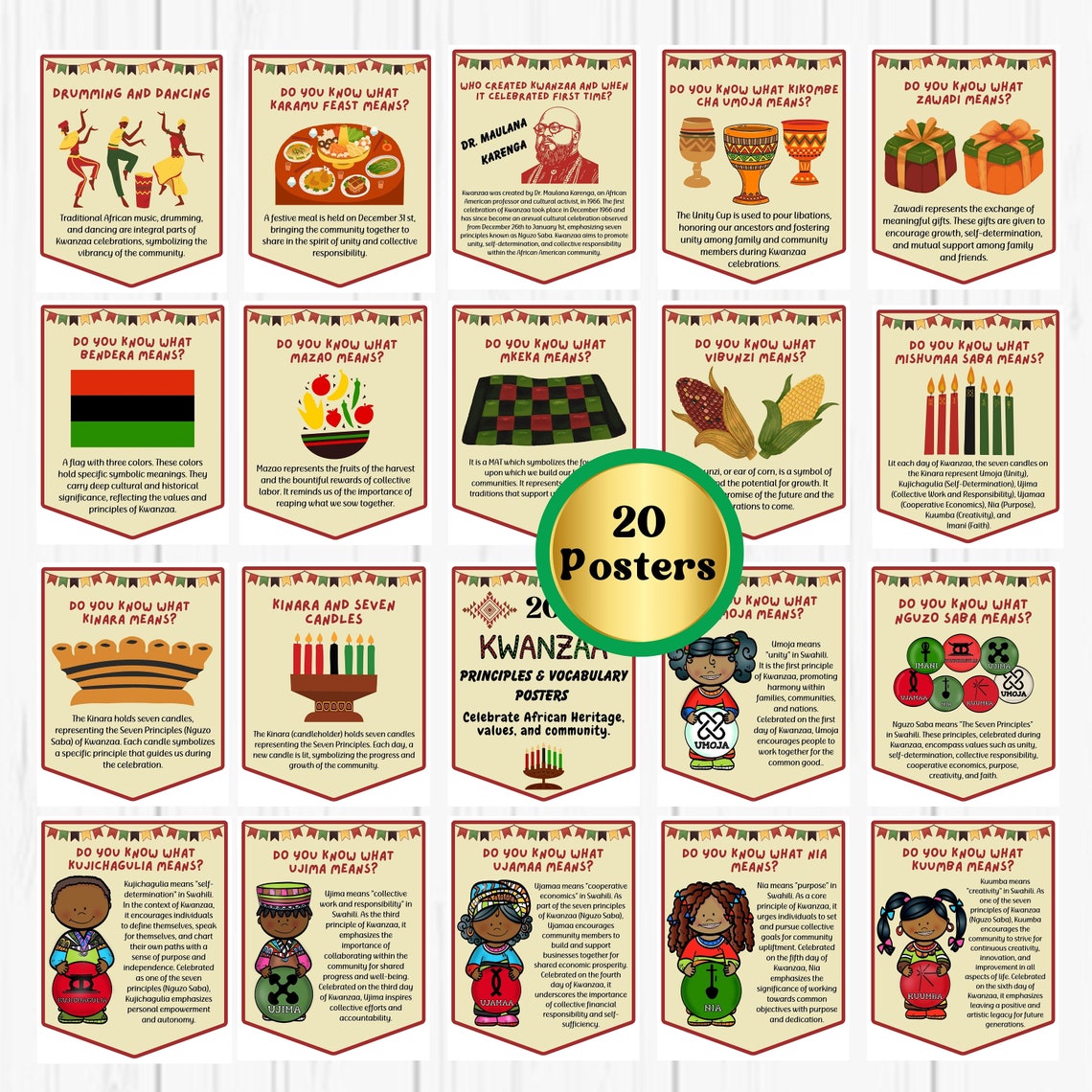 Kwanzaa Vocabulary Posters-kwanzaa Principles Posters-the7 - Etsy