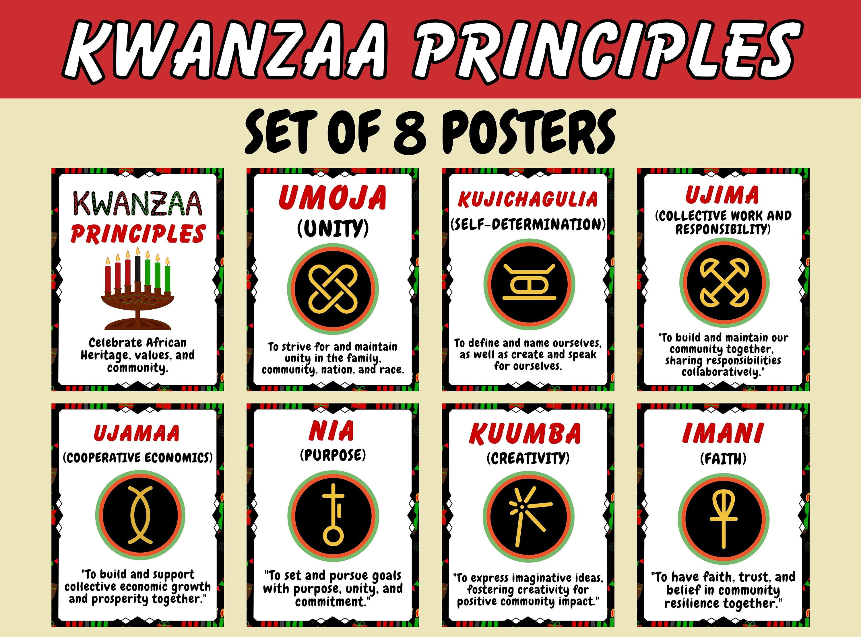 Kwaanza Principals Posters Set of 8 the 7 Principles of Kwanzaa ...