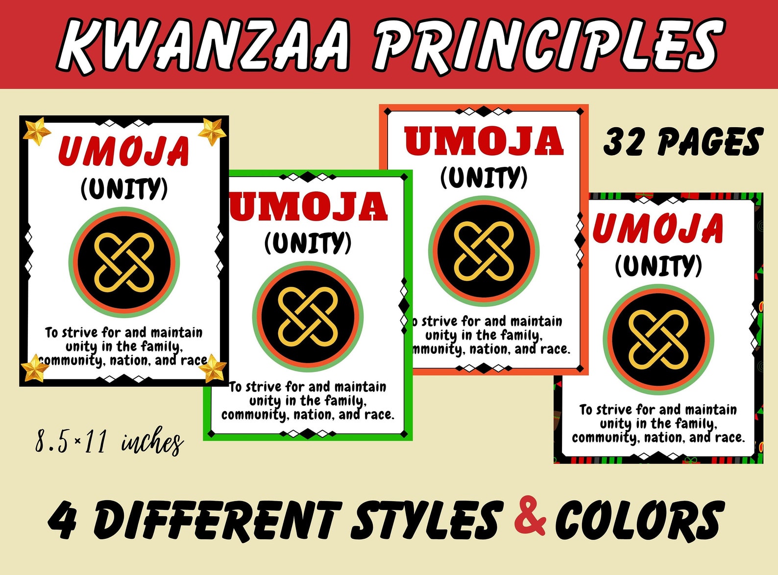 Kwaanza Principals Posters Set of 8 - the 7 Principles of Kwanzaa ...