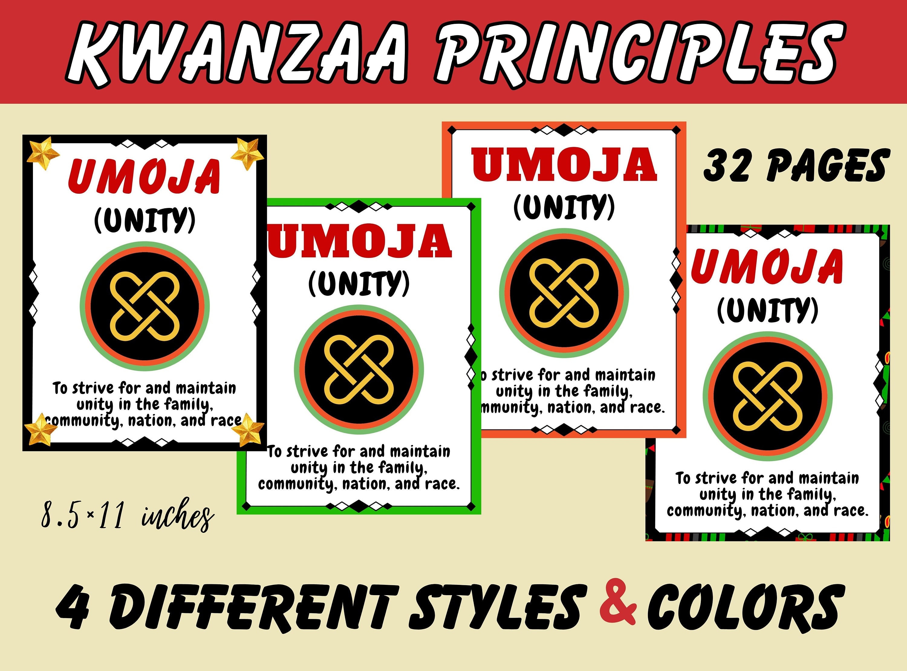 Kwaanza Principals Posters Set of 8 the 7 Principles of Kwanzaa ...