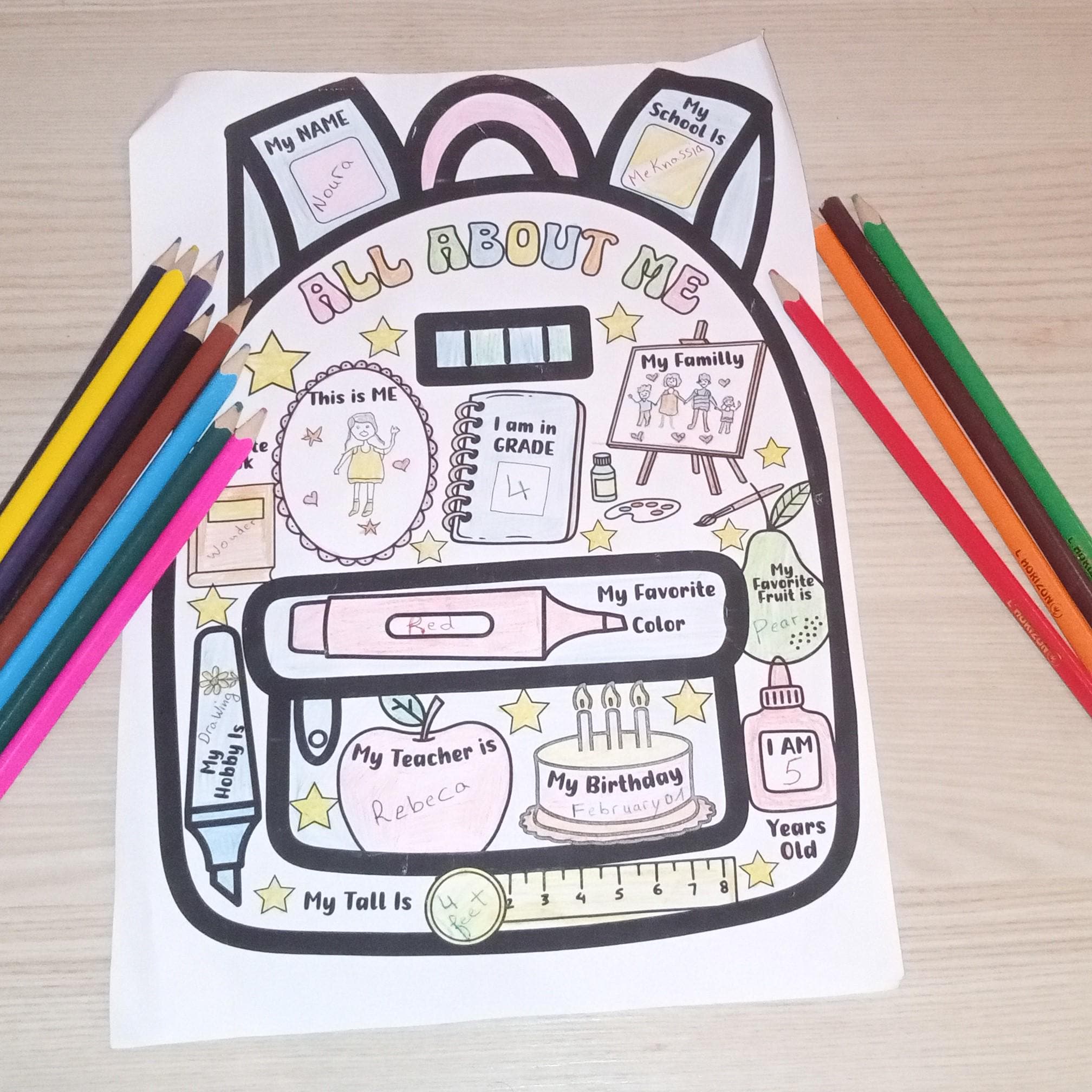 All About Me Back to School Printable Backpack Art, Writing Activity ...