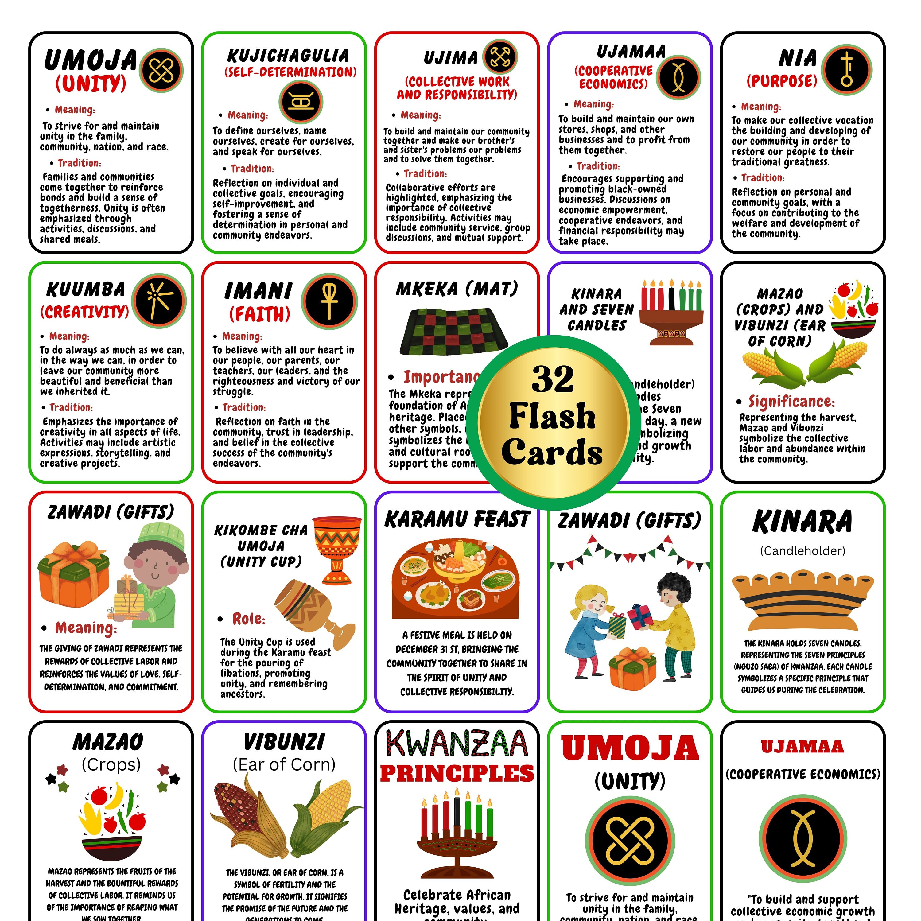 Kwanzaa Vocabulary Flashcards& Posters Set-kwanzaa Flashcards-kwanzaa ...