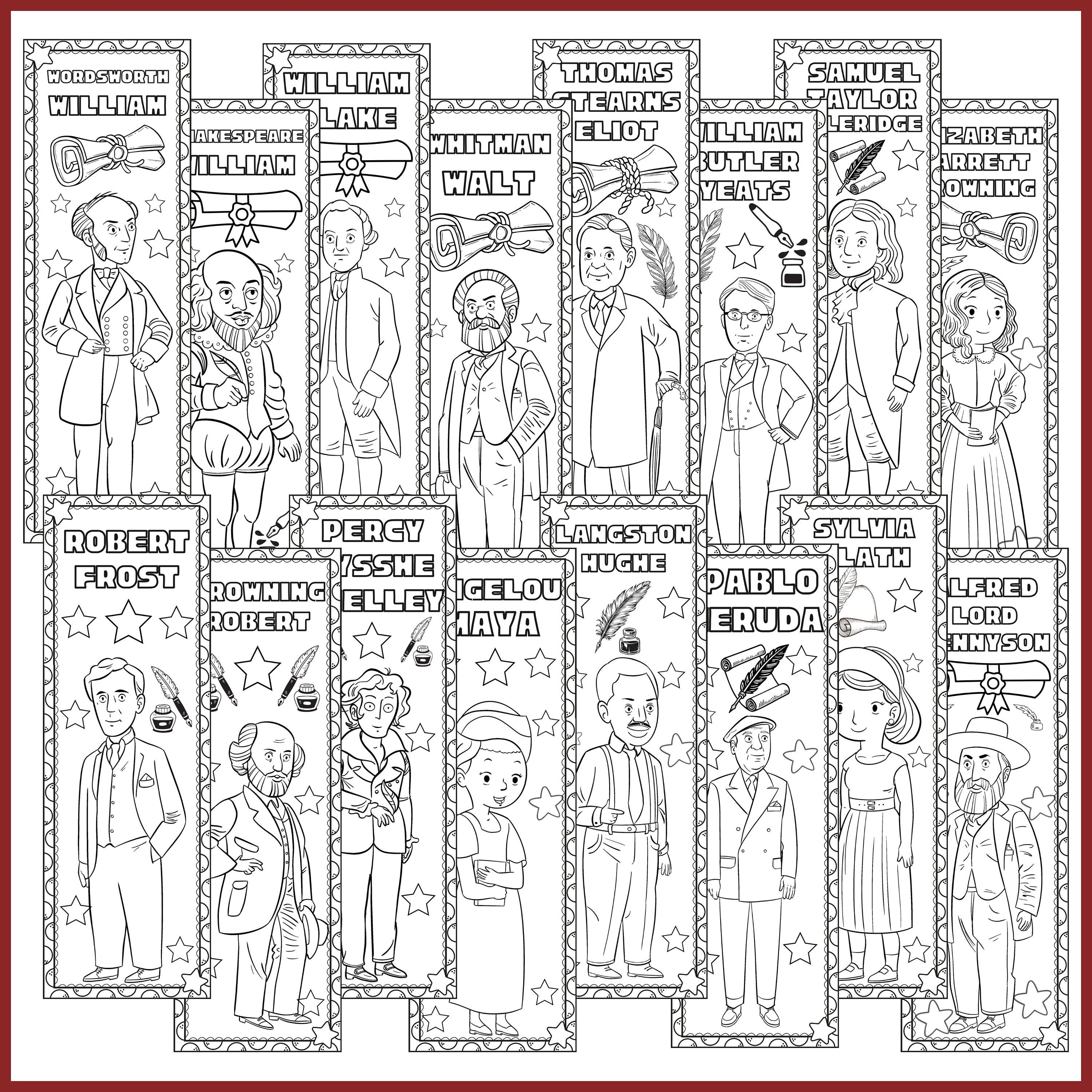 PRINTABLE Poetry Coloring Bookmarks April National Poetry Month ...