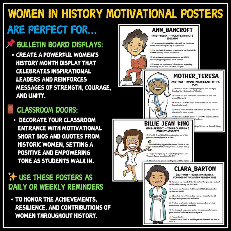 Printable Women's History Month Biography Bulletin Board | 36 Famous Women in History Posters ...