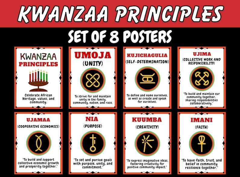 Kwaanza Principals Posters Set of 8 - the 7 Principles of Kwanzaa ...