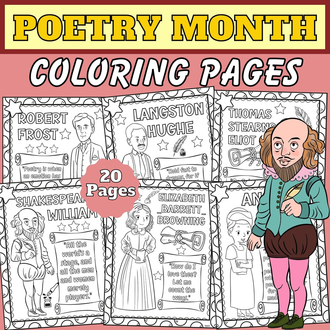 National Poetry Month Coloring Pages Famous Poets Coloring Sheets ...