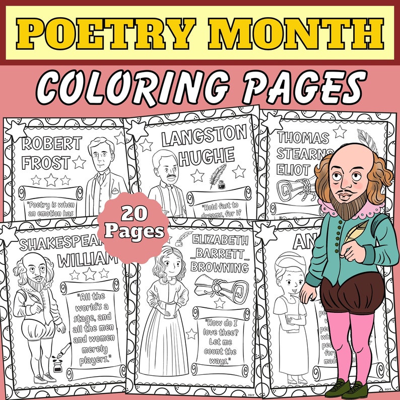 National Poetry Month Coloring Pages Famous Poets Coloring Sheets ...
