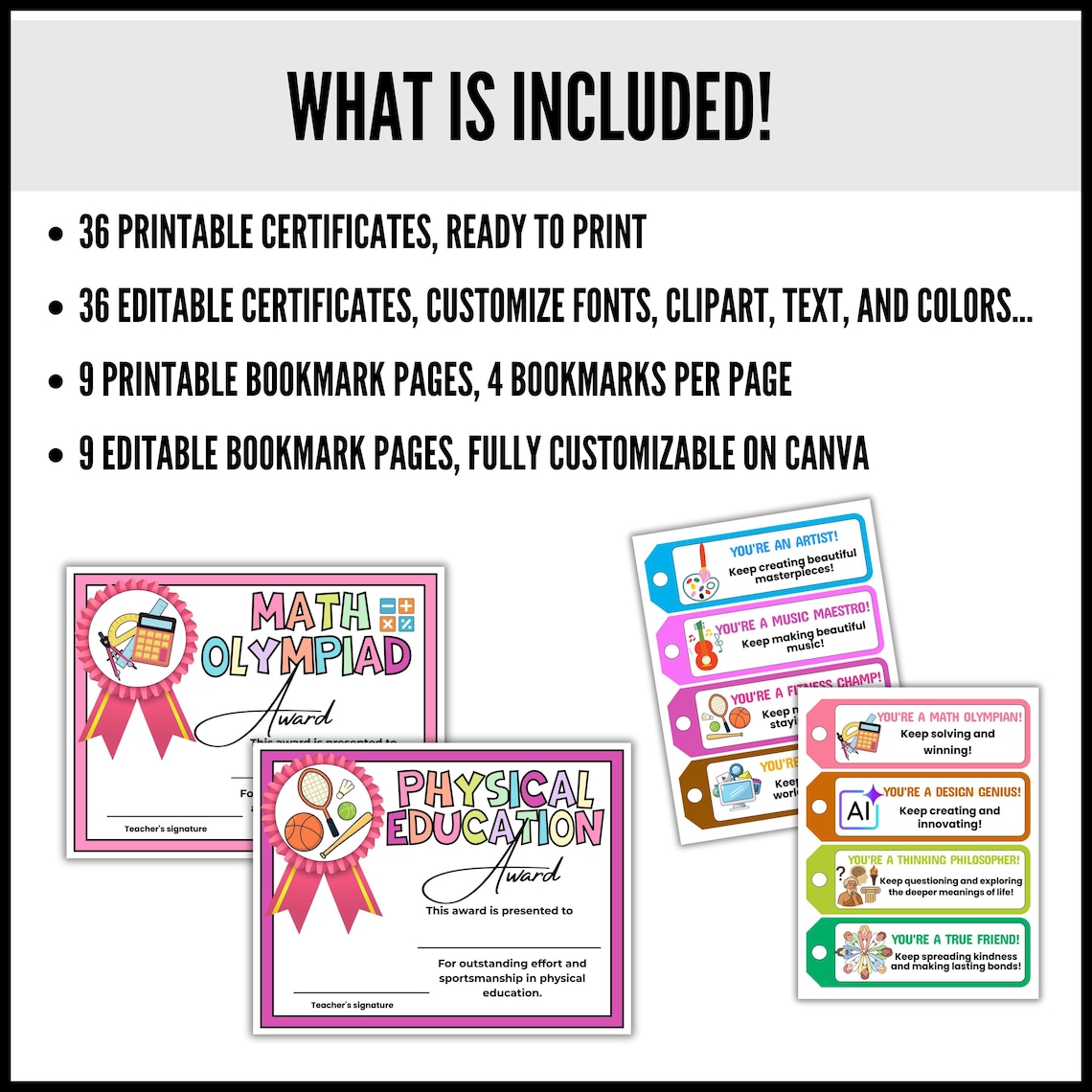 Editable & Printable End of Year Classroom Awards and Bookmarks ...