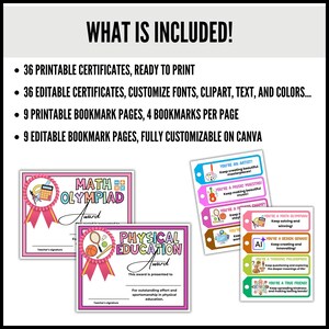 Editable & Printable End of Year Classroom Awards and Bookmarks ...