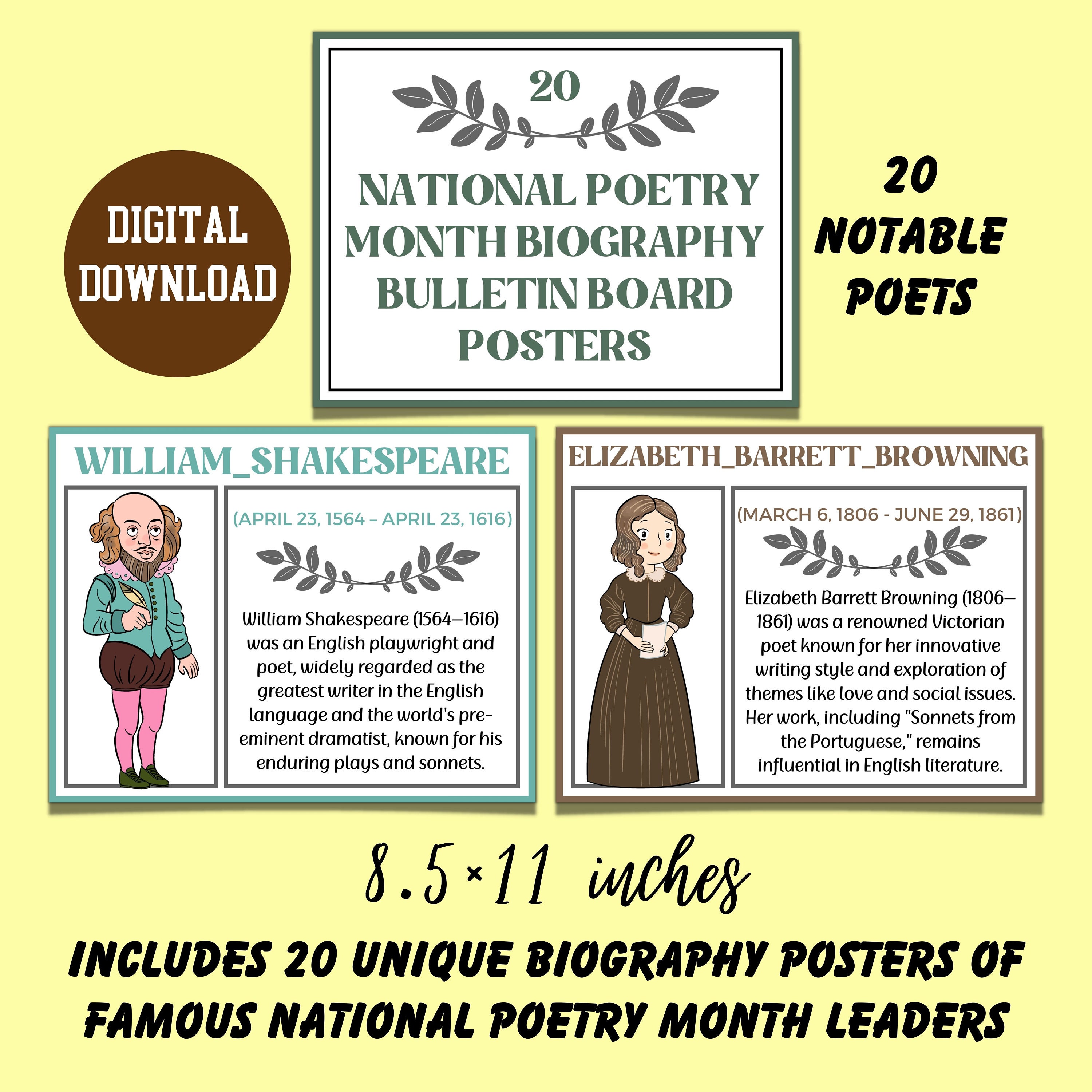 Famous Poets Flash Cards, Famous Poets Bulletin Board Posters and Cards ...