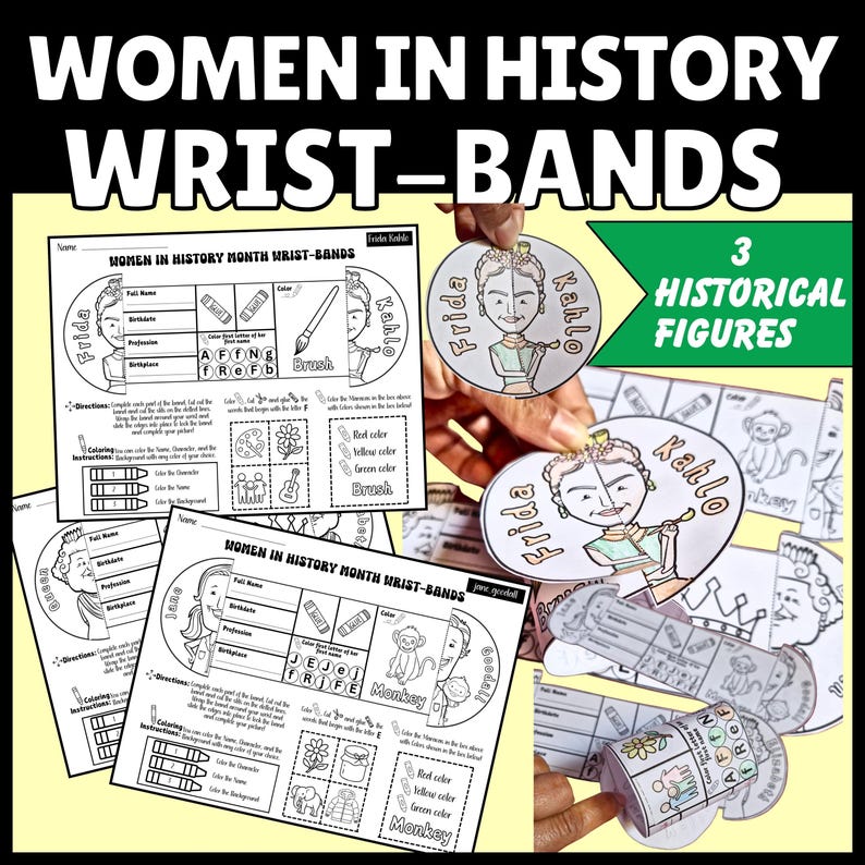Women in History Printable Wristband Craft | Famous Women Bracelet ...