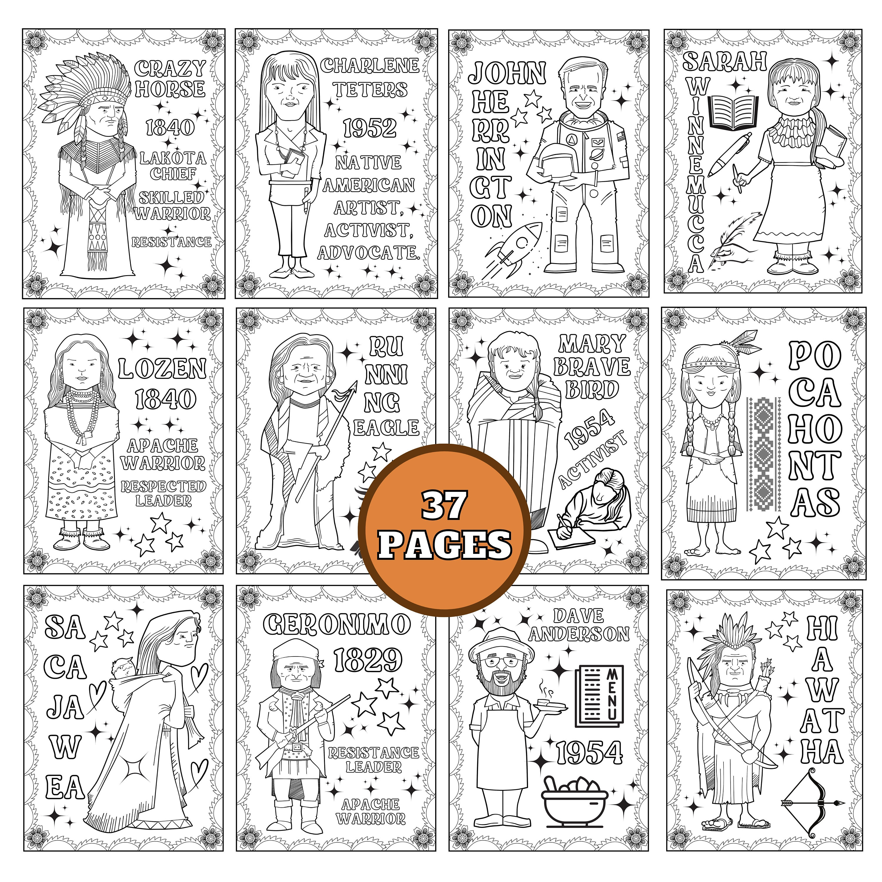 Native American Heritage Month Coloring Pages, Native American Notable ...