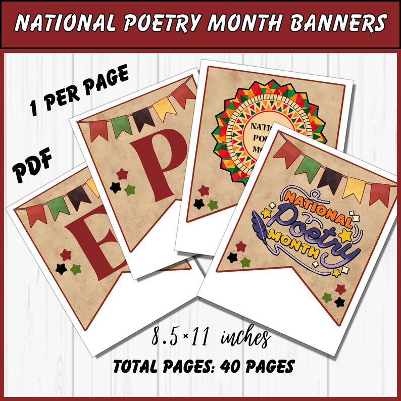 National Poetry Month Banners Printable, Bulletin Board Banners ...