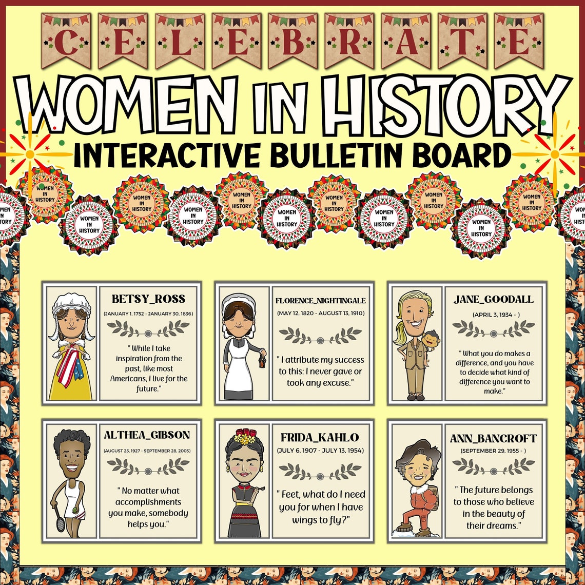 Printable Women's History Month Quotes Bulletin Board | Famous Women in ...