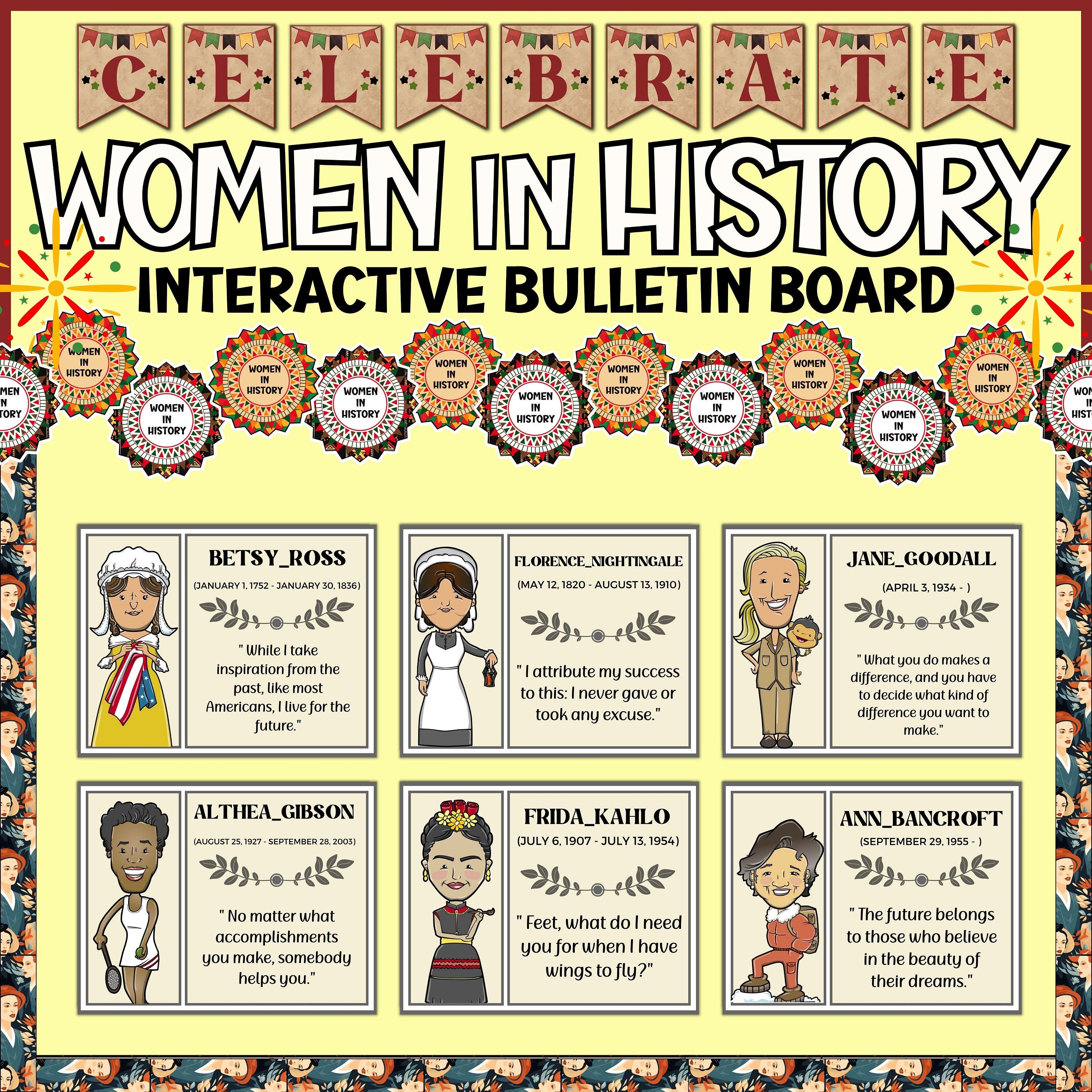 Printable Women's History Month Quotes Bulletin Board Famous Women in ...