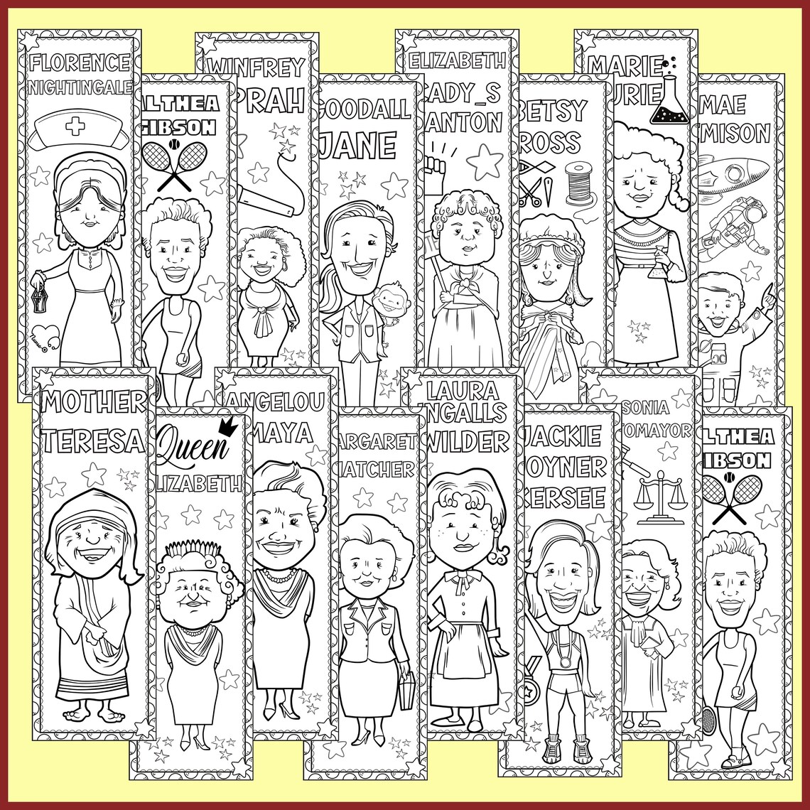 Printable Women's History Month Coloring Bookmarks Set Famous Women in ...