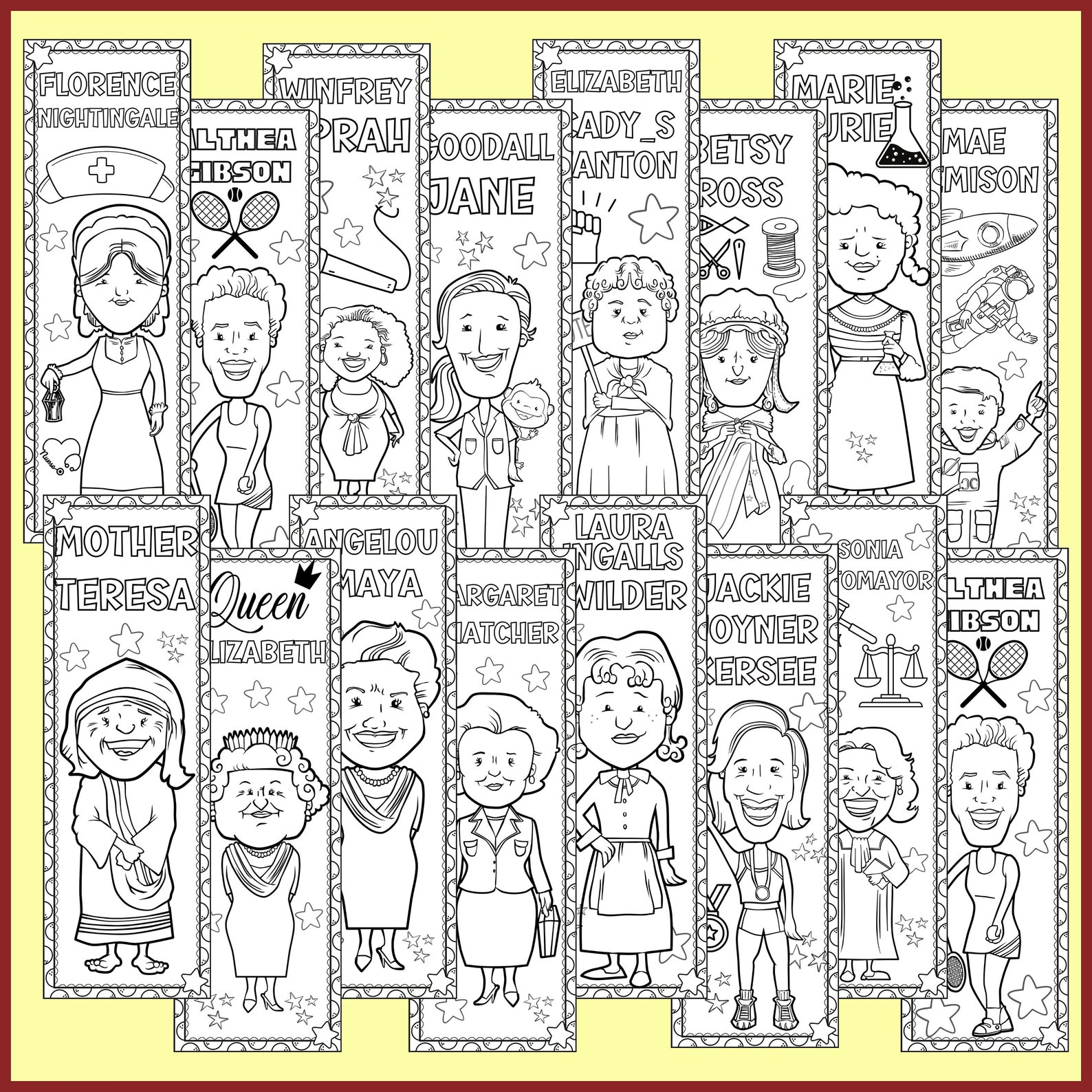 Printable Women's History Month Coloring Bookmarks Set | Famous Women ...
