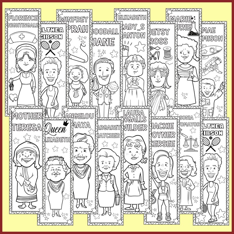 Printable Women's History Month Coloring Bookmarks Set | Famous Women ...
