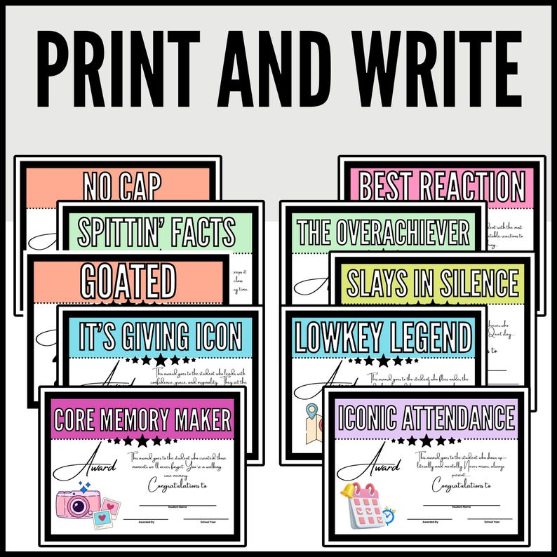 End-of-year Funny Student Awards | Student Achievement Certificates for ...