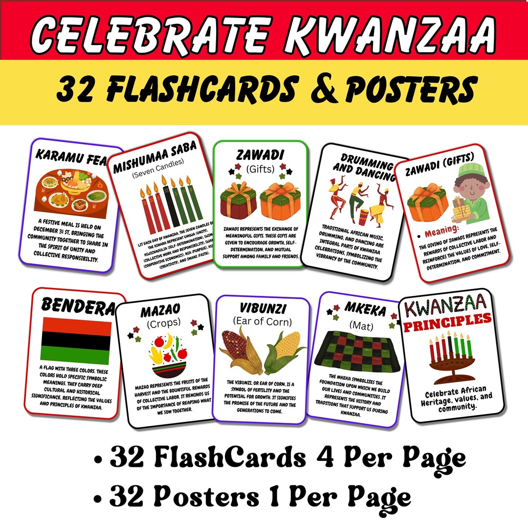 Kwanzaa Vocabulary Flashcards& Posters Set-kwanzaa Flashcards-kwanzaa ...