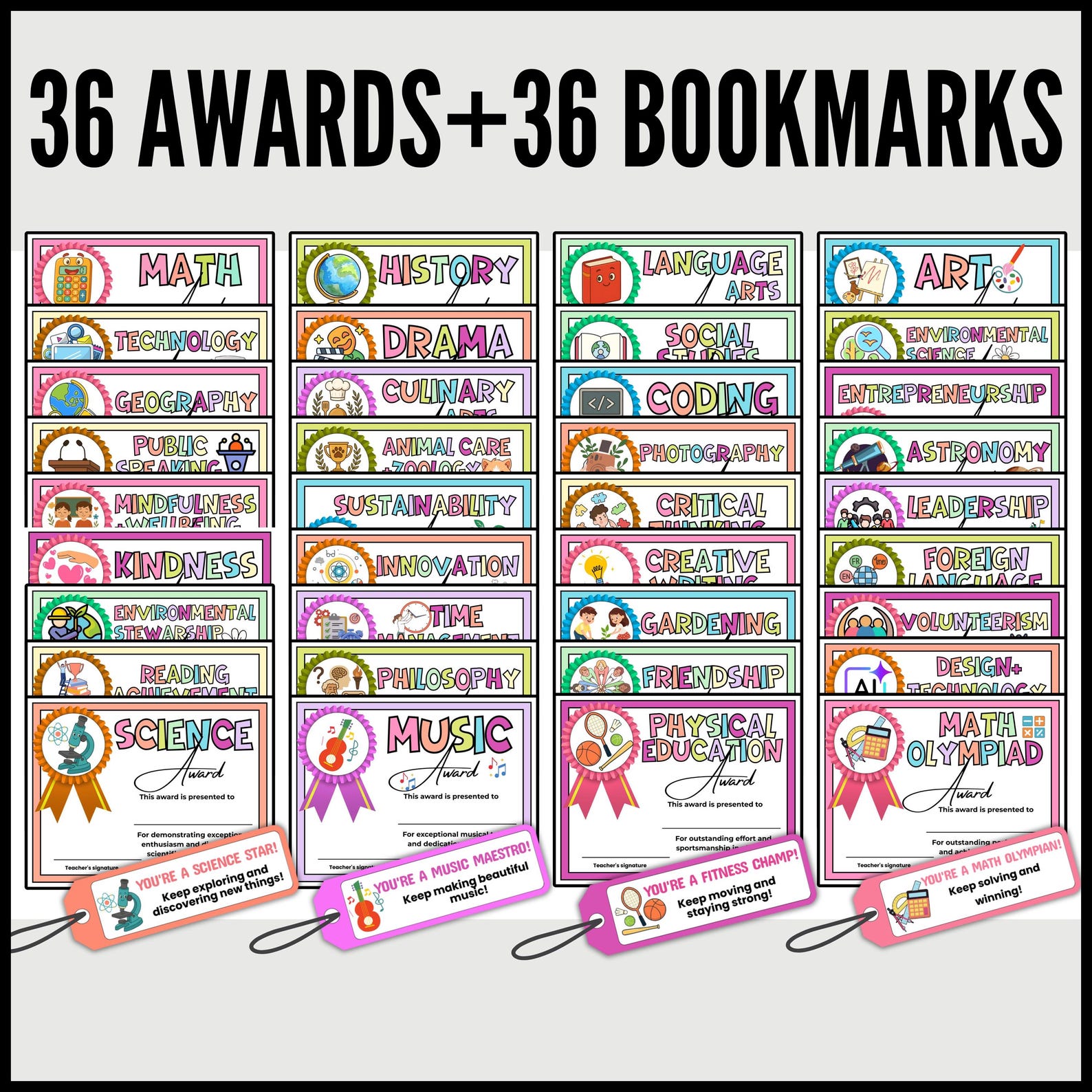 Editable & Printable End of Year Classroom Awards and Bookmarks ...