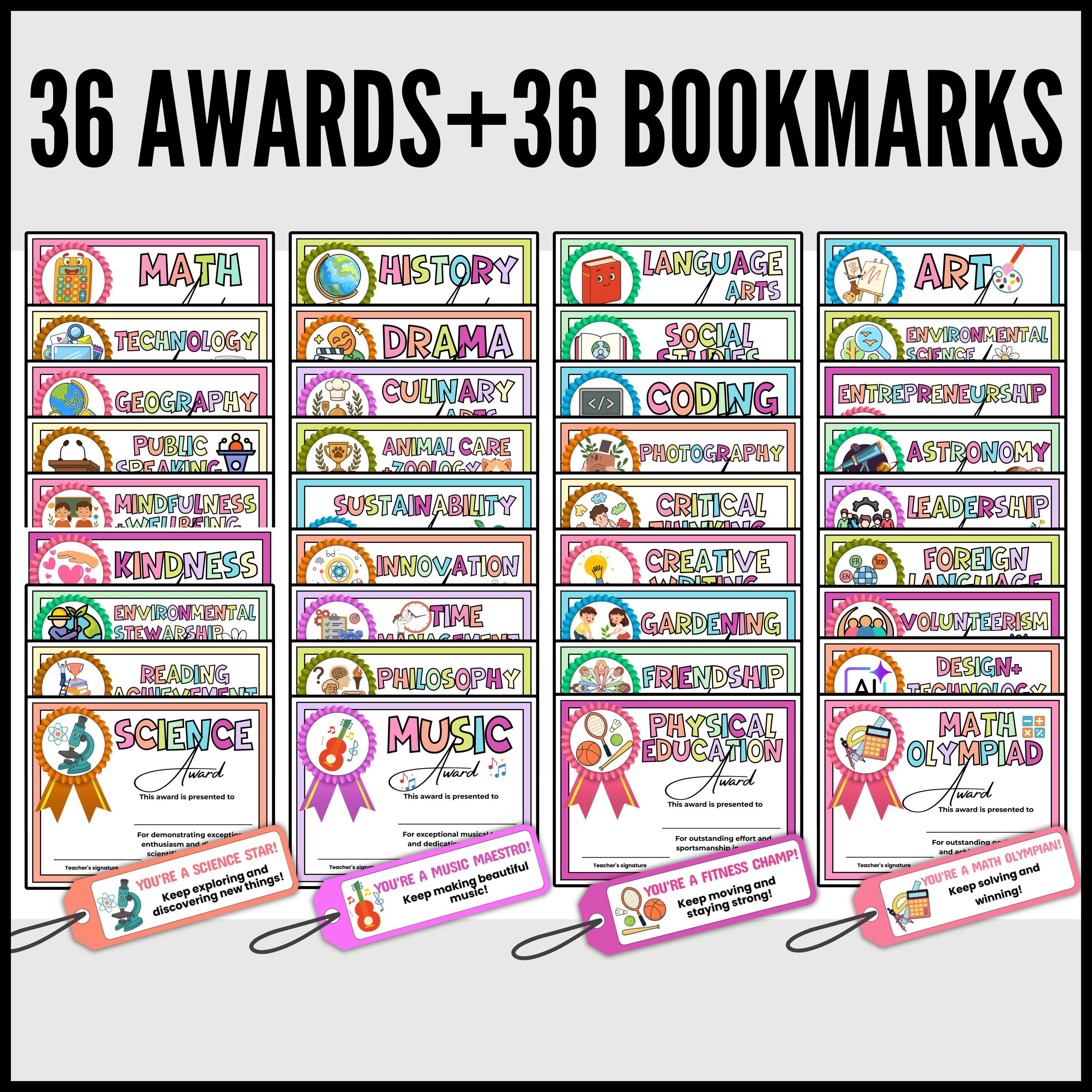 Editable & Printable End of Year Classroom Awards and Bookmarks ...