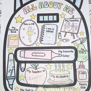 All About Me Back to School Printable Backpack Art, Writing Activity ...