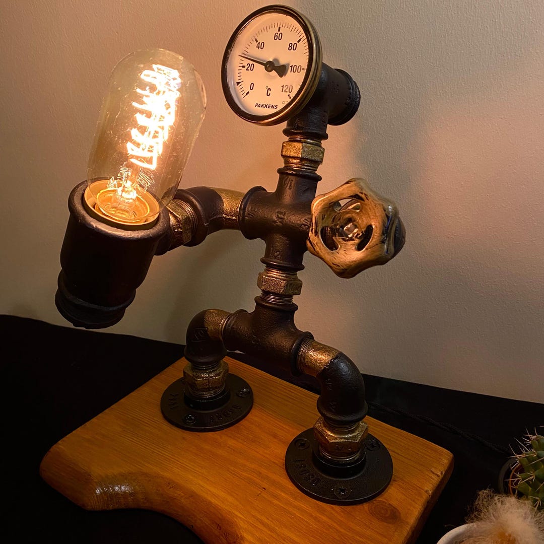 Steampunk Pipeman Table Lamp, Industrial Table Light, Edison Bulb ...