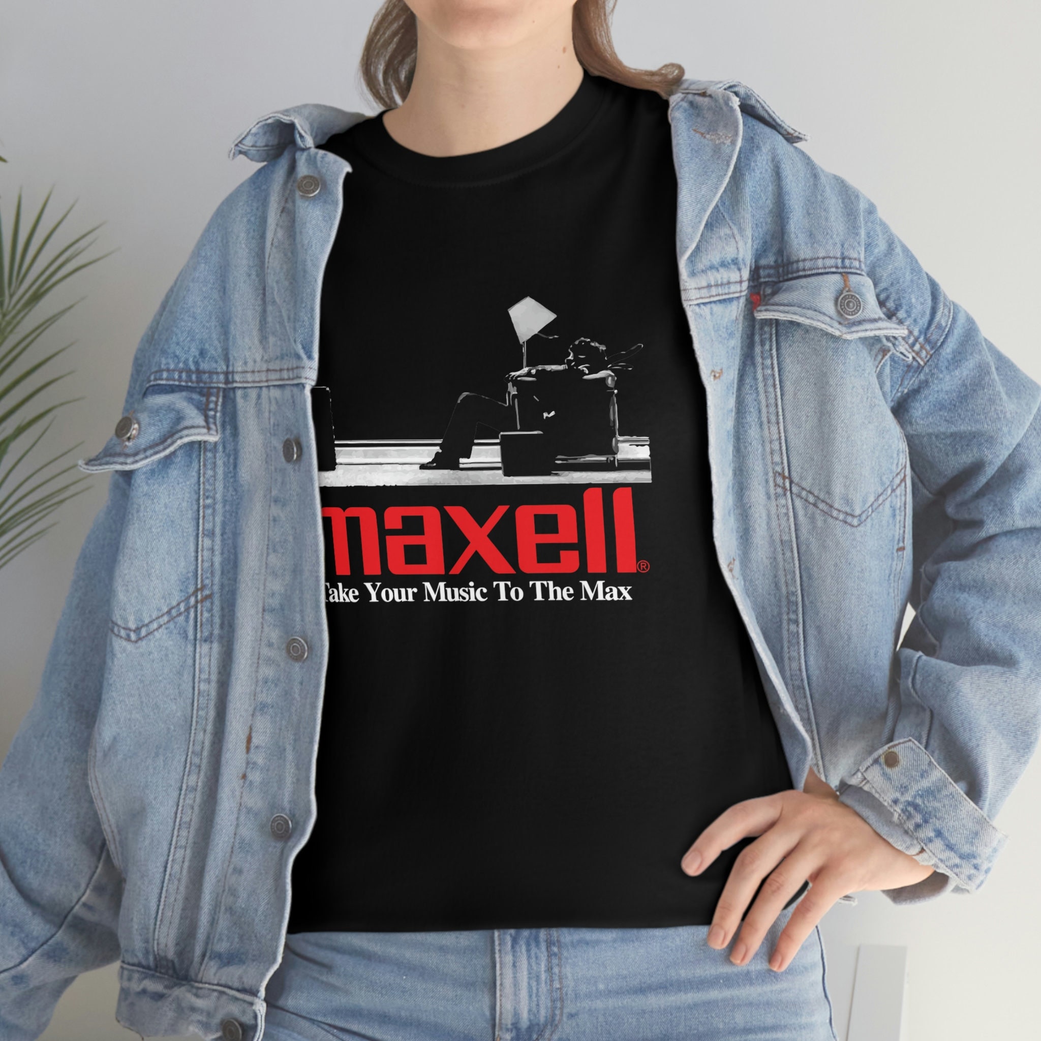 MAXELL Blown Away Guy VINTAGE Black Tee T Shirt Retro Take Music to Max ...