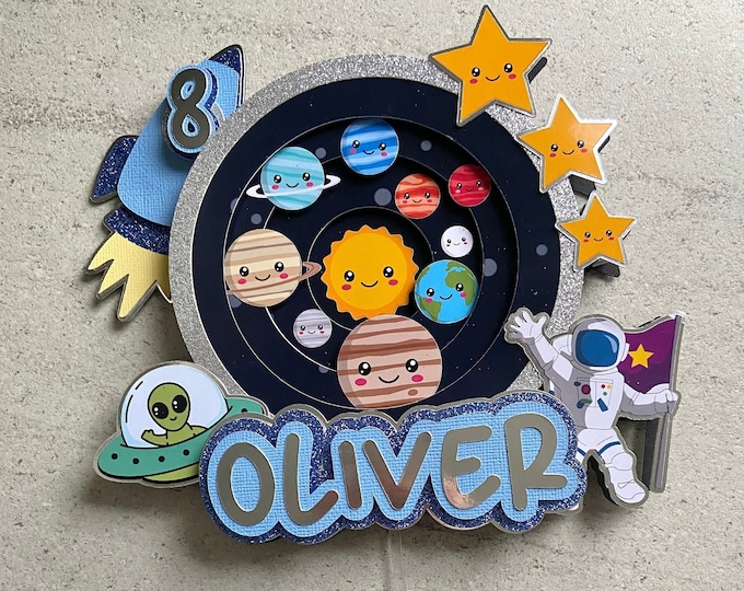 Personalised Space Cake & Cupcake Topper Planet Cake Topper Astronaut ...