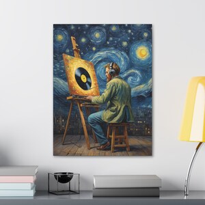 Van Gogh's Starry Night - Vinyl Record Canvas Wall Art - Perfect Gift ...