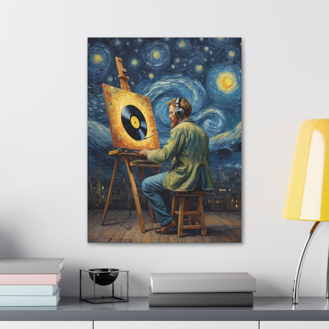 Van Gogh's Starry Night - Vinyl Record Canvas Wall Art - Perfect Gift ...