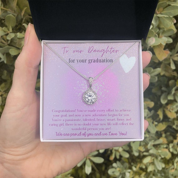 Daughter s Graduation Necklace Gift With Message Card Pink Card Personalized Jewelry Etsy